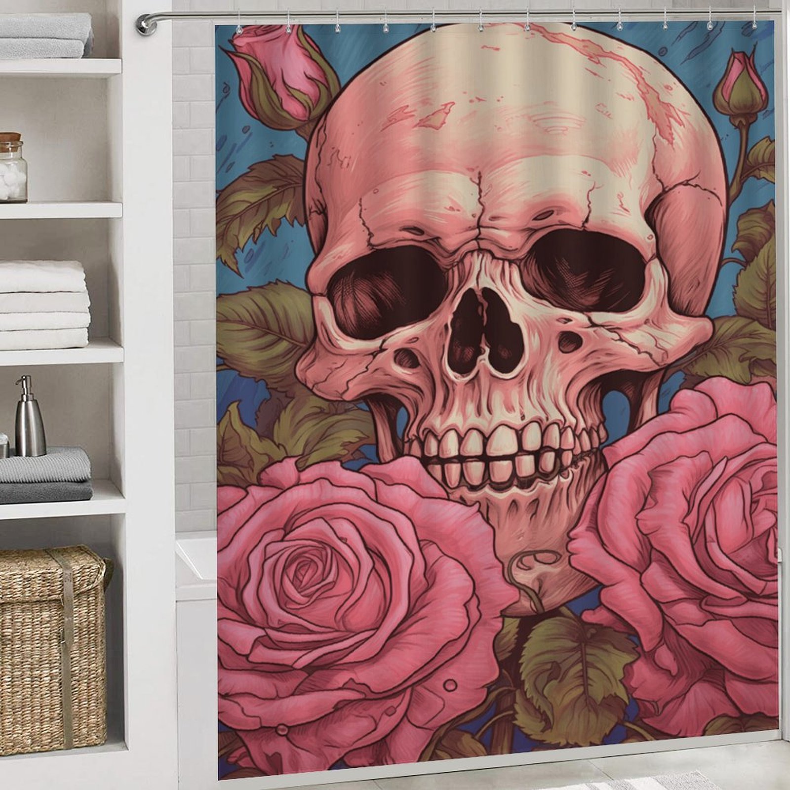 Shower Curtains Flower Cluster Skull Bath Curtain Modern Simple Fabric ...