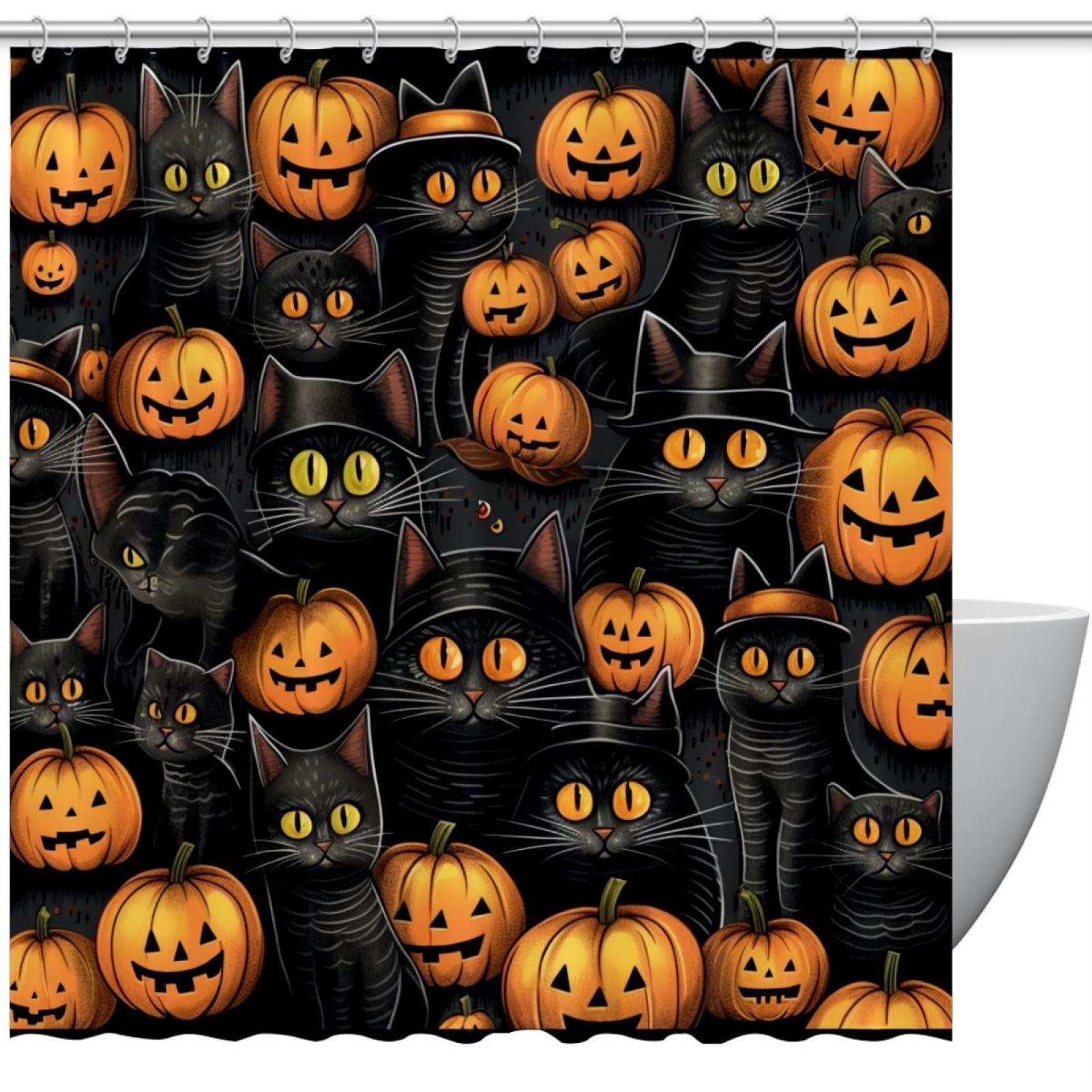 Shower Curtains Halloween Black Cat Waterproof Shower Curtain With