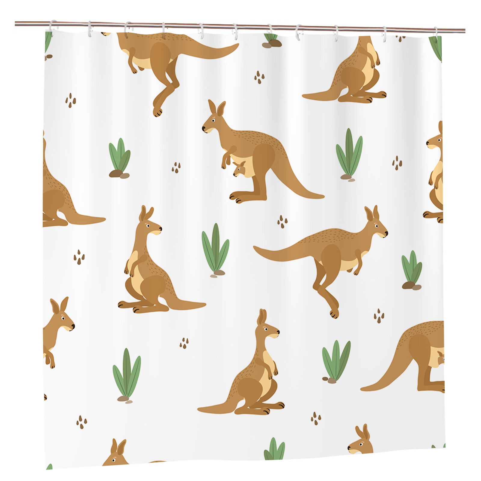 Shower Curtains Kangaroo With Animals And Plants for Bathroom with 12 ...