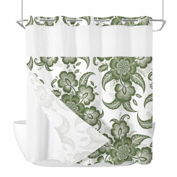 Shower Curtains Set 72"W x 72"L No Hook Shower Curtains with Snap in ...