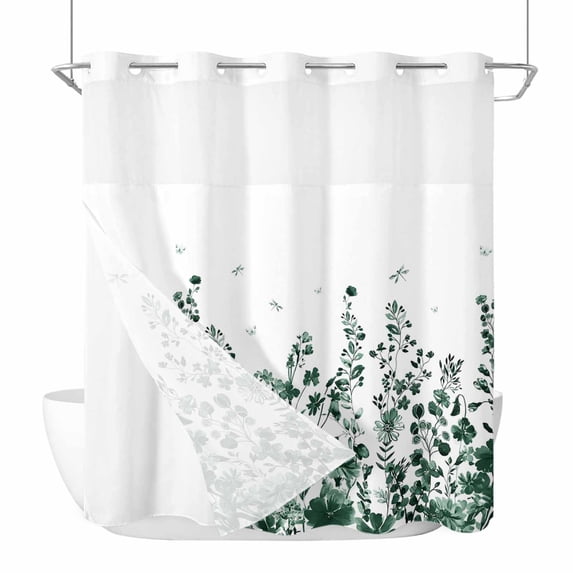Shower Curtains Set 72"W x 72"L No Hook Shower Curtains with Snap in ...