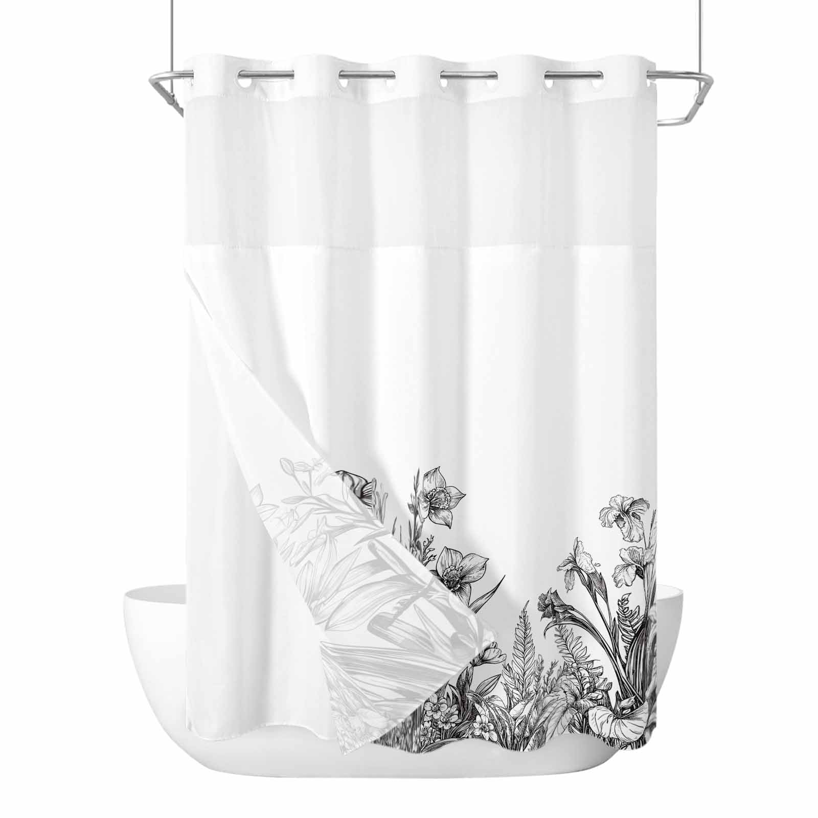 Shower Curtains Set 72"W x 96"L No Hook Shower Curtains with Snap in ...