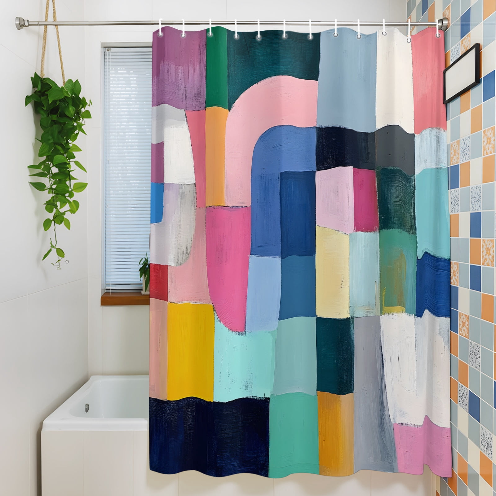 Shower Curtains Sets for Bathroom Decor Abstract Art Colorful Splicing ...
