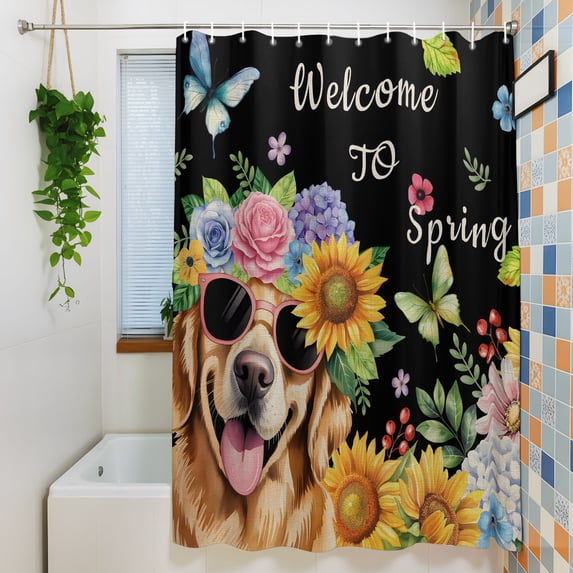 Shower Curtains Sets for Bathroom Decor Farmhouse Dog Pastoral Flower ...