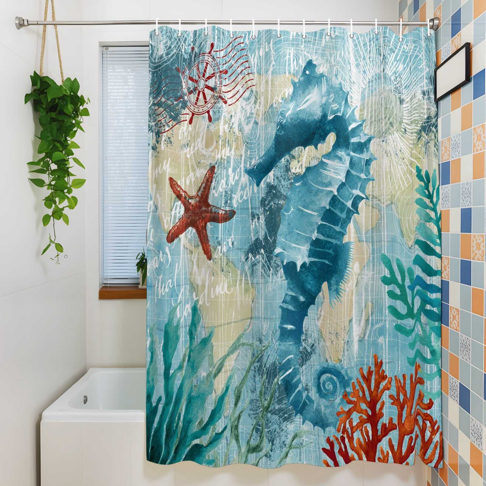 Shower Curtains Sets for Bathroom Decor Marine Life Hippocampus ...