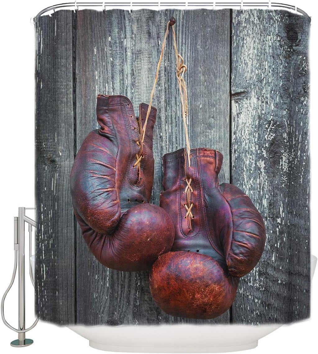 Shower Curtains Sets Vintage Boxing Gloves Fabric Shower Curtain Rustic ...