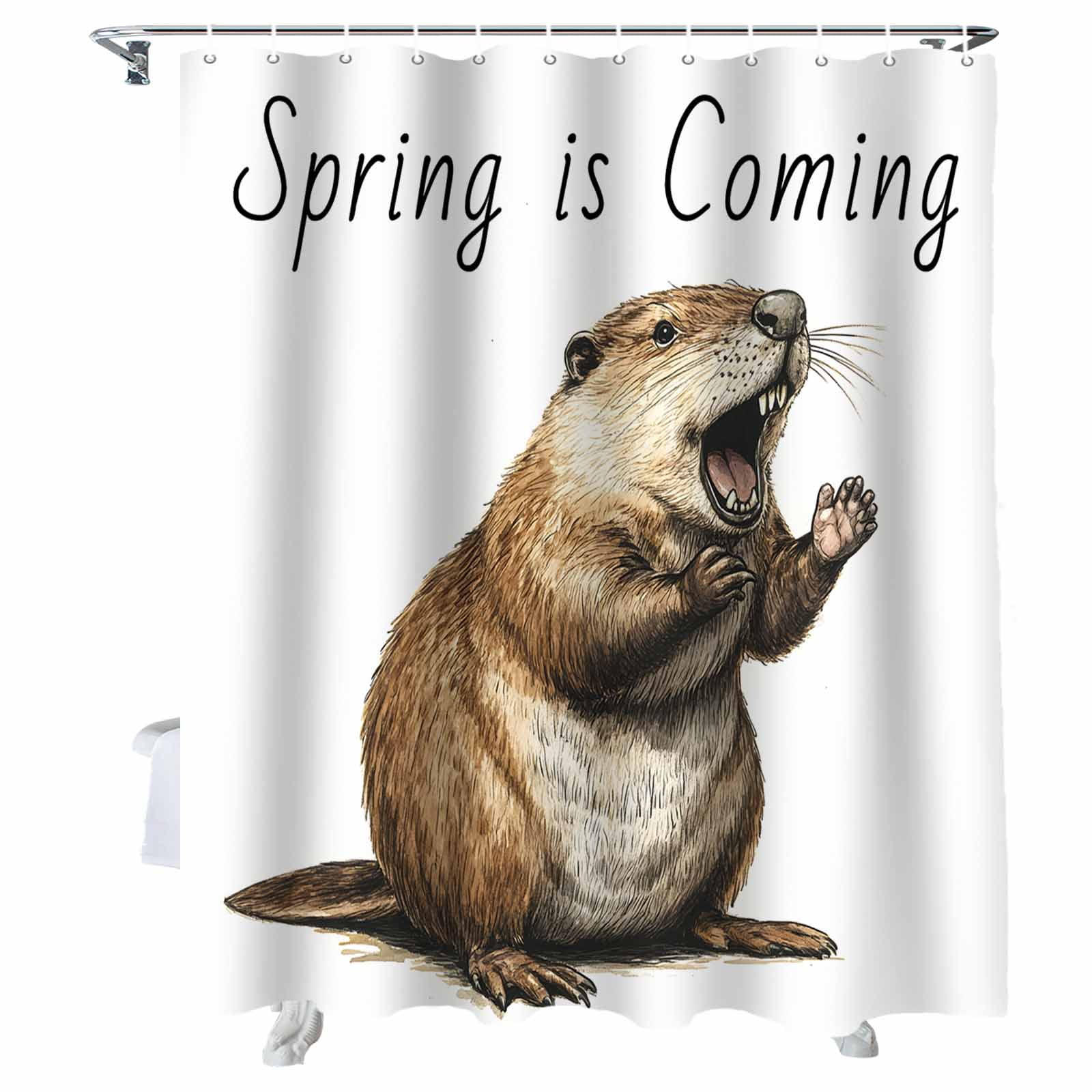 Shower Curtains Spring Is Coming Bath Curtain Cute Groundhog Waterproof ...