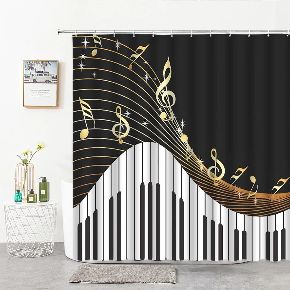 Shower Curtains With Hooks Piano Key Music Home Bathroom Decoration ...