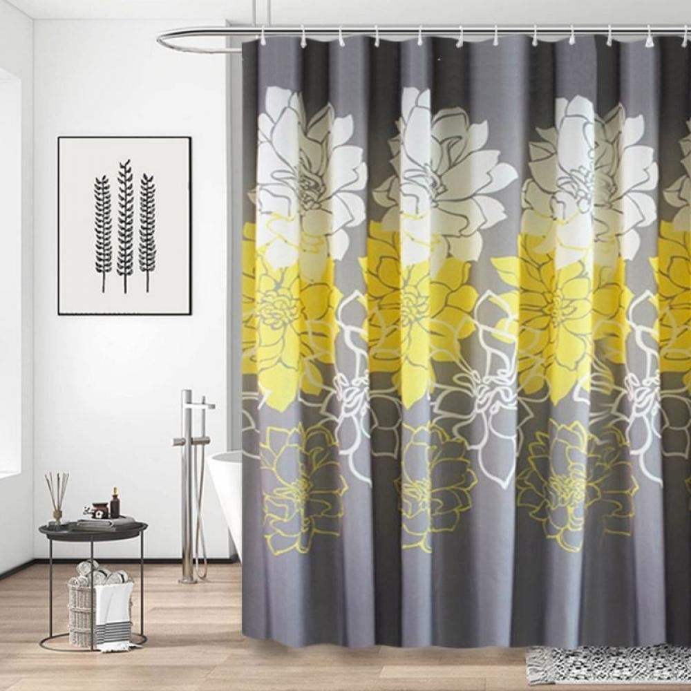 PanDaDa Shower Set, Yellow and Gray Floral Pattern, Waterproof Fabric ...
