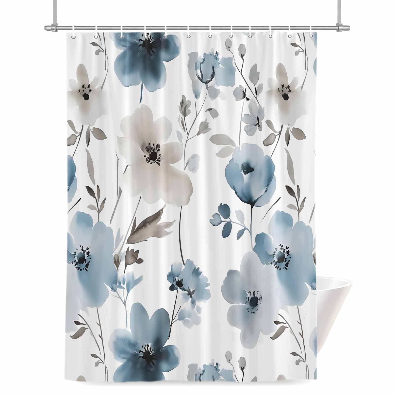 Shower Curtains for Bathroom-36"x72",Blue Light Brown Flower Leaves ...