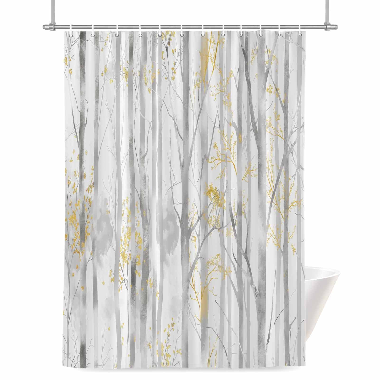 Shower Curtains for Bathroom-36"x72",Gray Branches Golden Leaves ...
