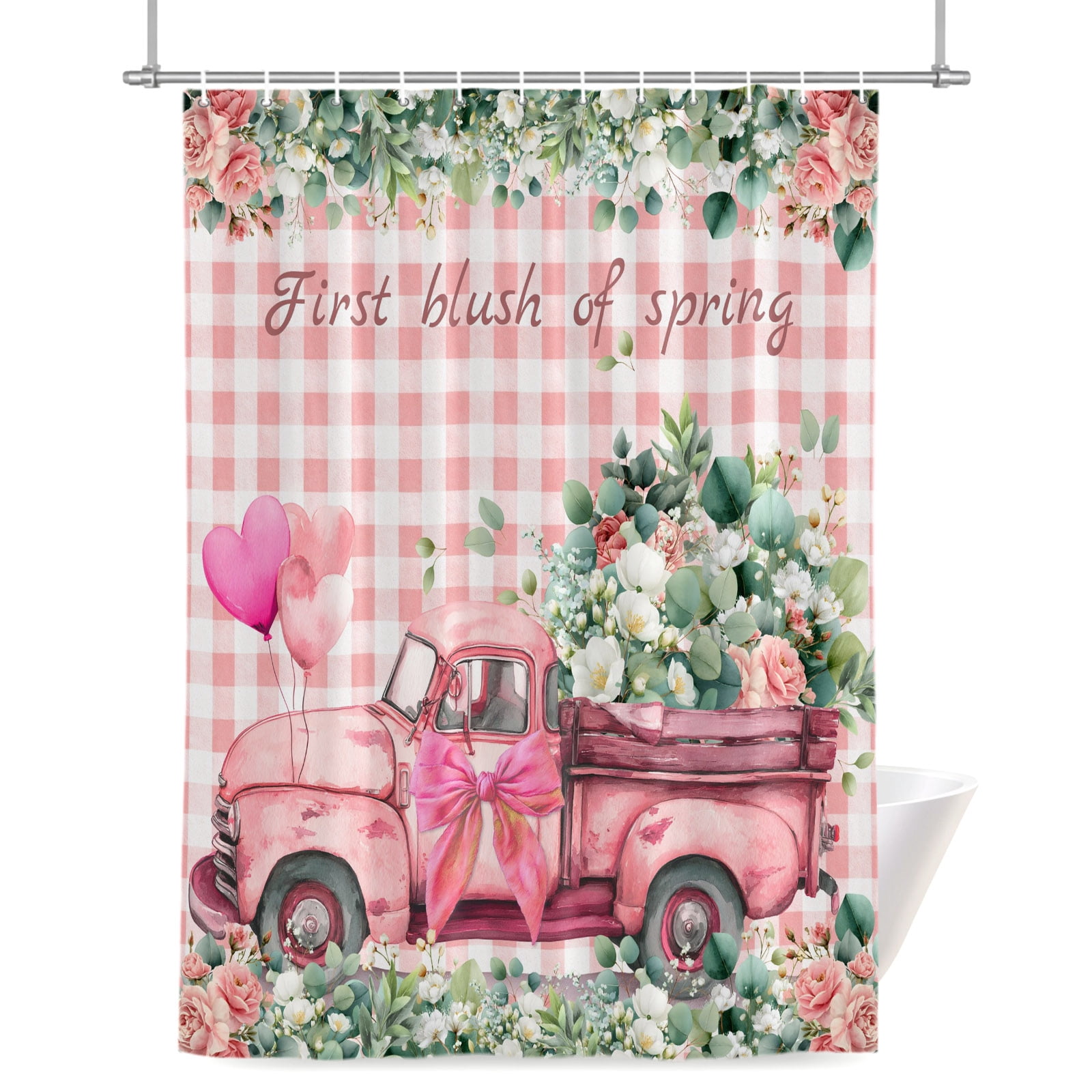 Shower Curtains for Bathroom-36"x72",Spring Floral Eucalyptus Truck ...