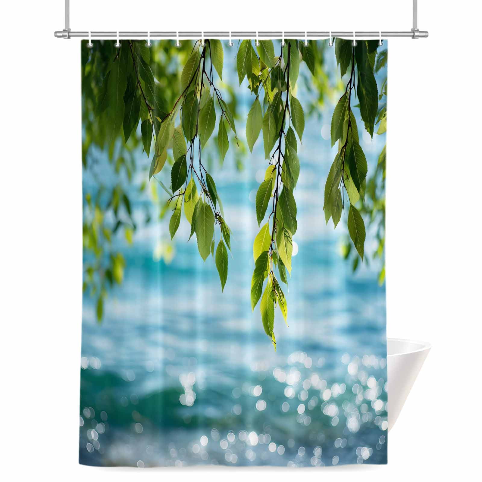 Shower Curtains for Bathroom-36"x72",Summer Lake Tree Branch Leaves ...