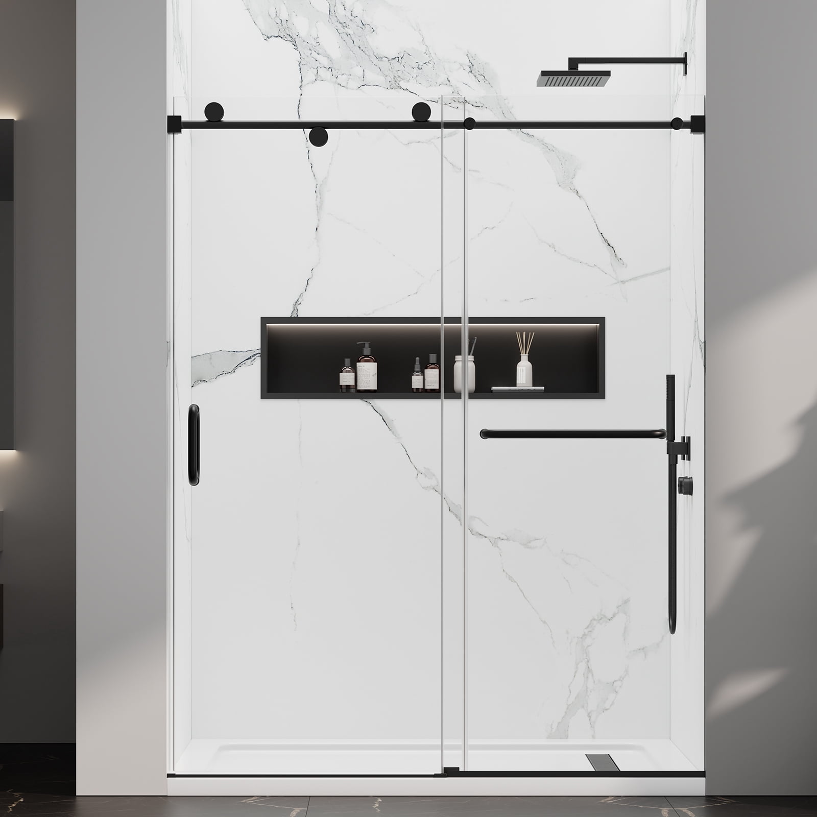 Shower Door, 56-60" W x 76" H Single Sliding Frameless Shower Door 5/16 ...