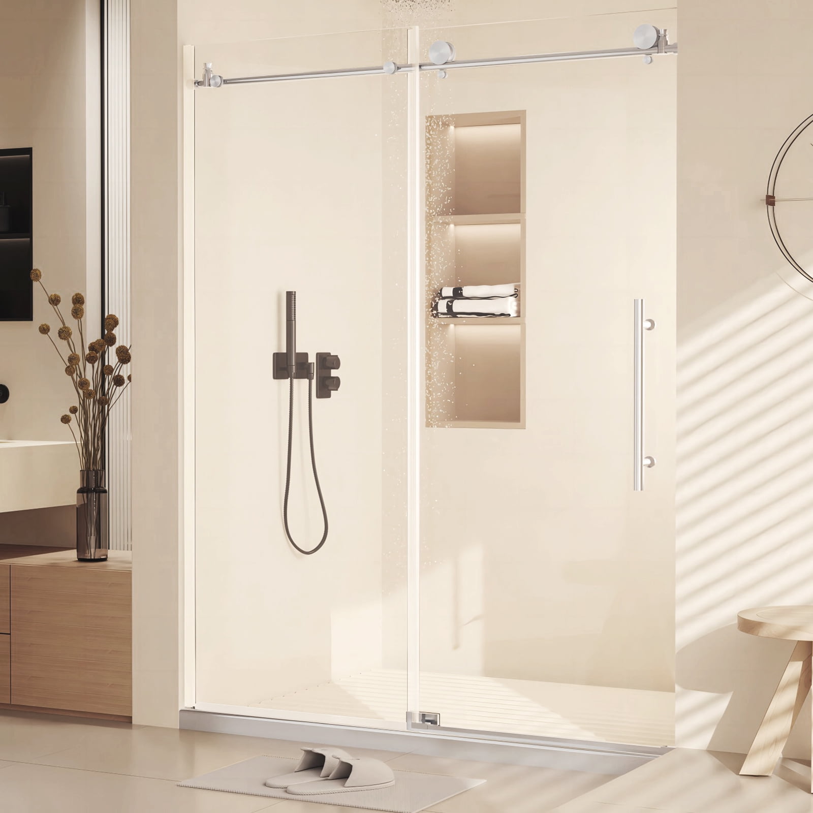Shower Door,Modern Frameless Shower Door in Stainless Steel 56-60"Wx72 ...