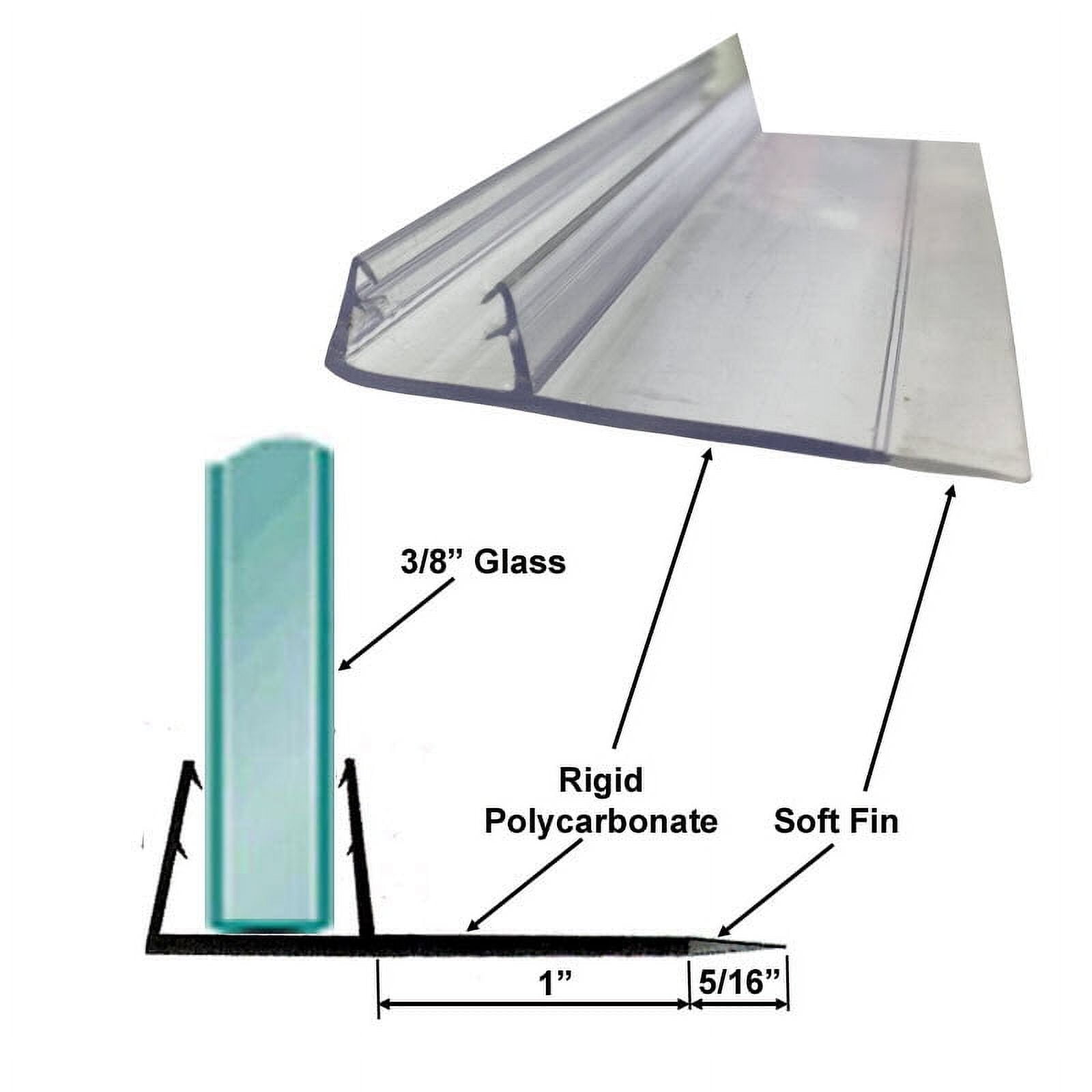 shower door polycarbonate u-channel with 90 degree vinyl fin seal for 3 ...