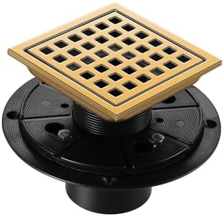Shower Drain, Brushed Gold 4 inch Shower Floor Square Drain with Flange ...
