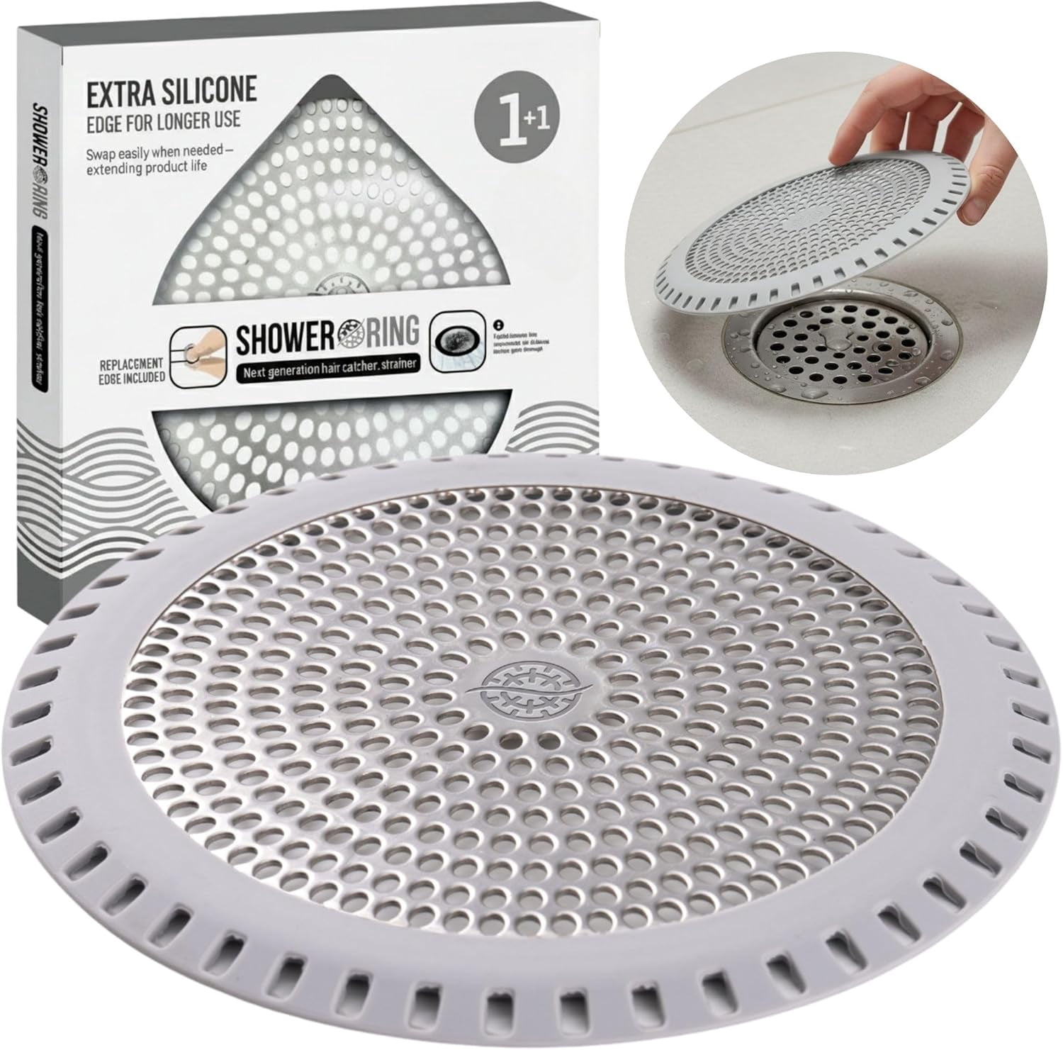 Shower Drain Hair Catcher – Ultra ShowerRing 5" Drain Cover for Flat ...