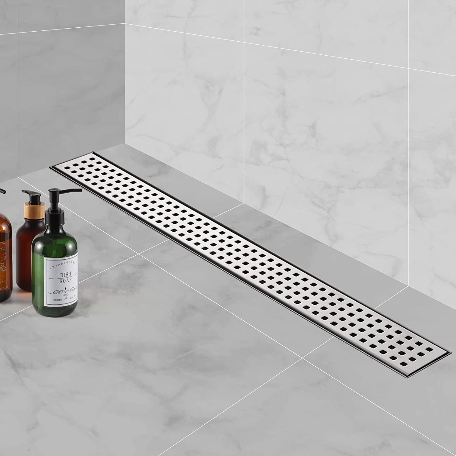 Shower Drain with Brickwork Pattern Grate Brushed 304 Stainless Steel ...