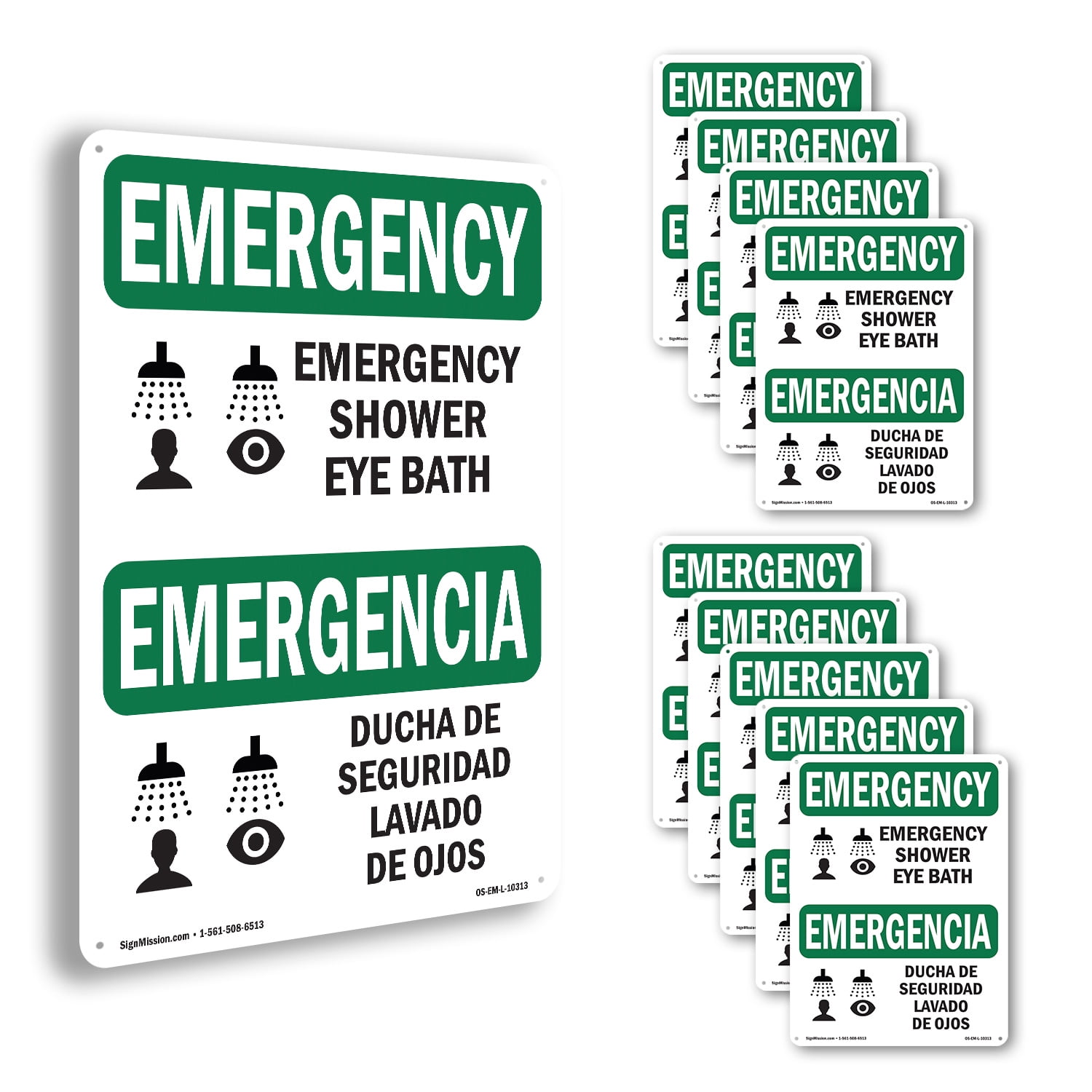 Shower Eye Bath Bilingual OSHA Emergency Aluminum Sign 14 Inch x 10 ...