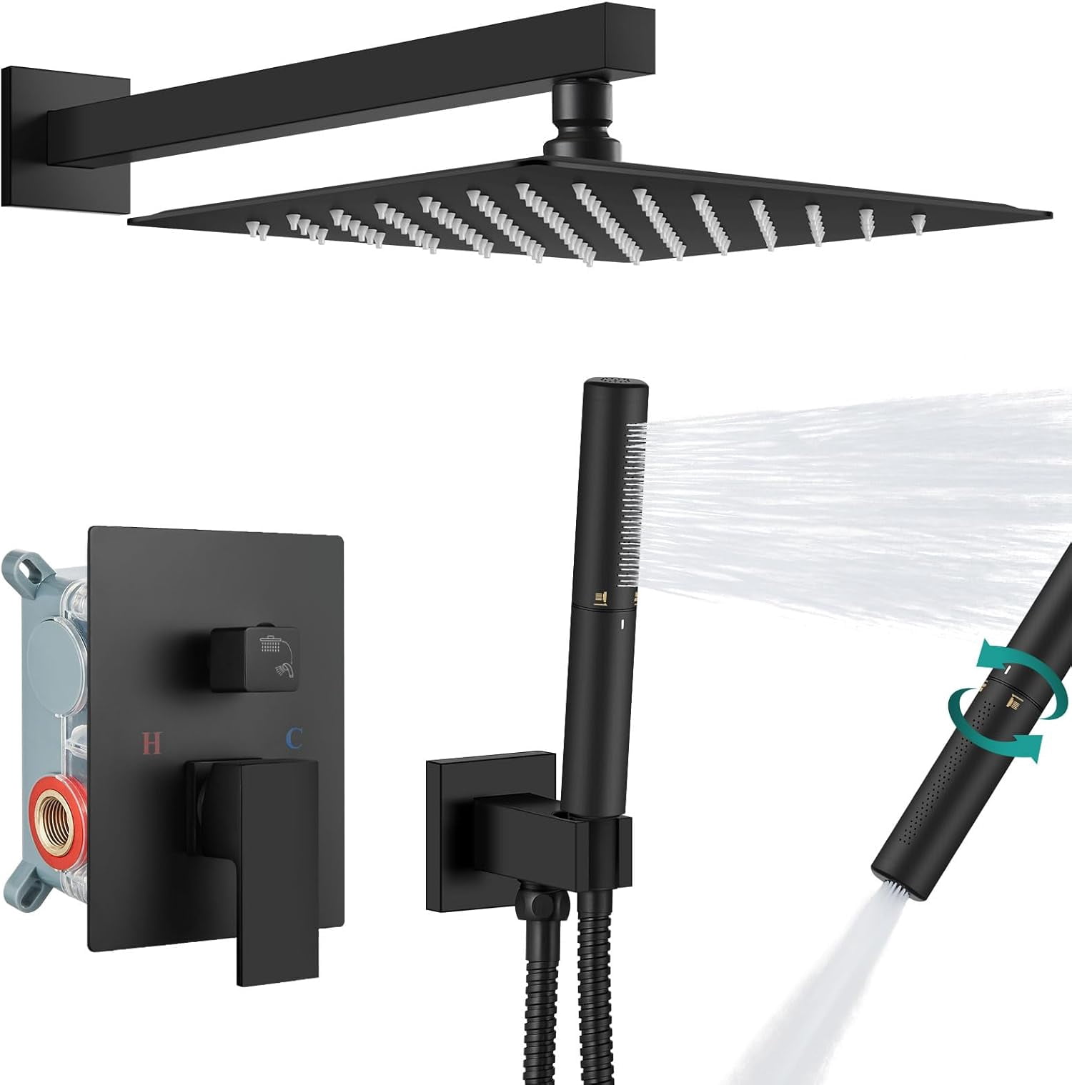 Shower Faucet Set, High Shower System with 2-in-1 Handheld Sprayer ...