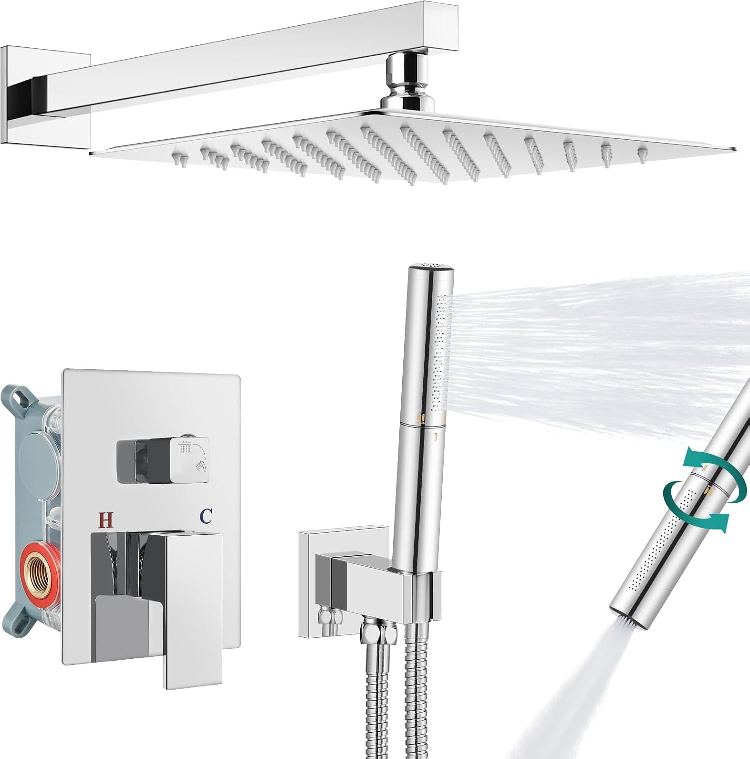 Shower Faucet Set, High Shower System with 2-in-1 Handheld Sprayer ...