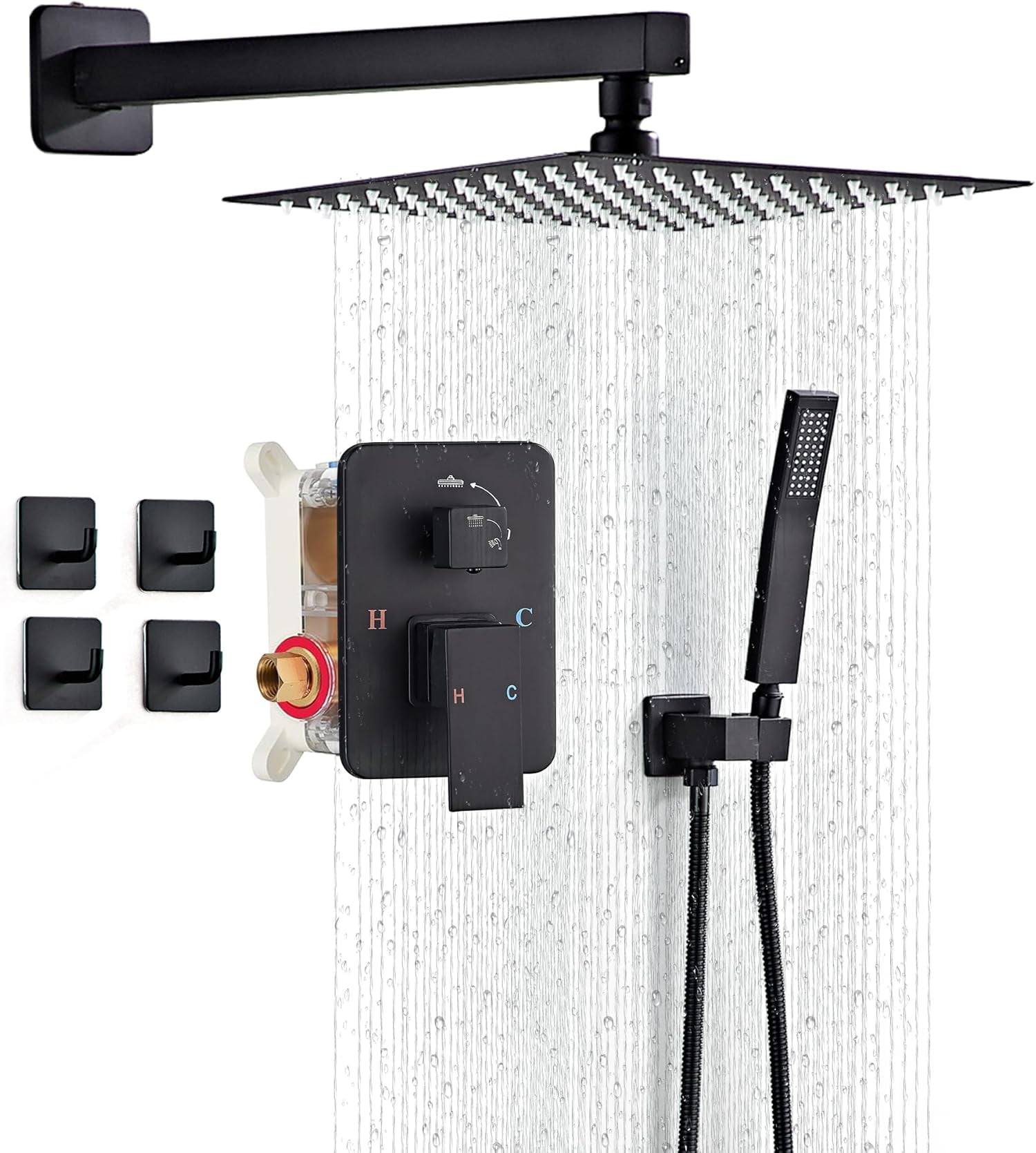 Shower Faucet Set, Matte Black Rainfall Shower System Complete Wall ...