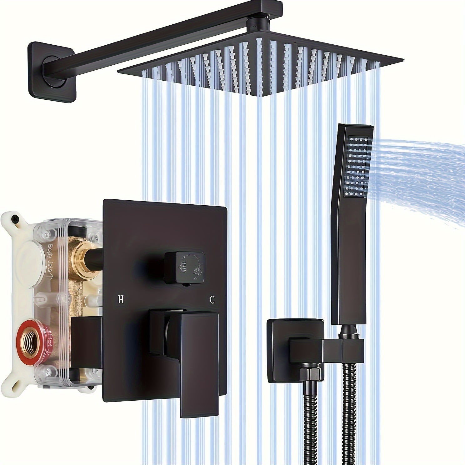 Shower Faucet Set Matte Black Shower System, Shower Faucet with Rain ...
