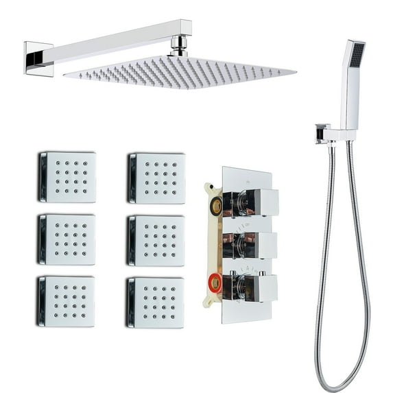 Shower Faucet Set Rainfall Head Combo Thermostatic Mixer Valve w ...