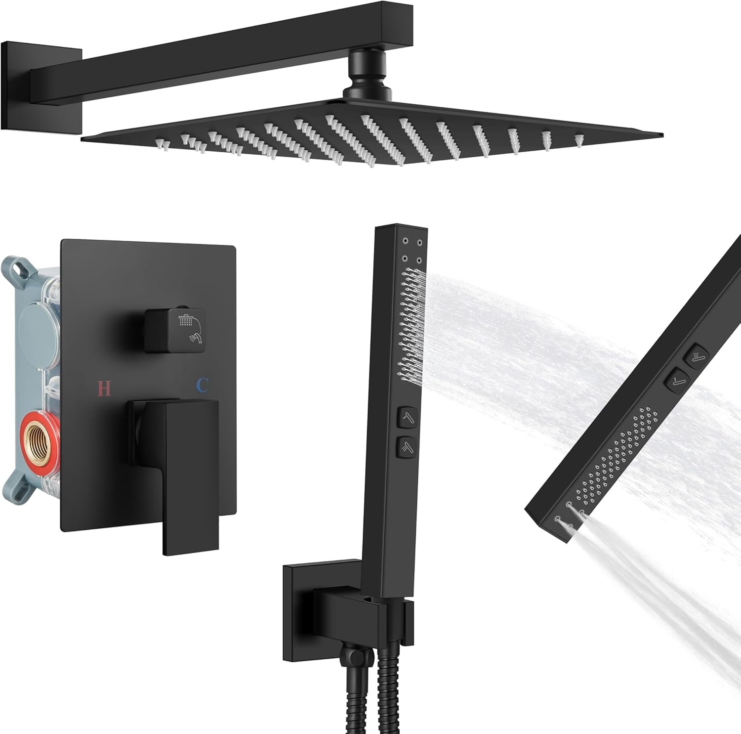 Shower Faucet Set Rainfall Shower System with Square Showerhead and ...