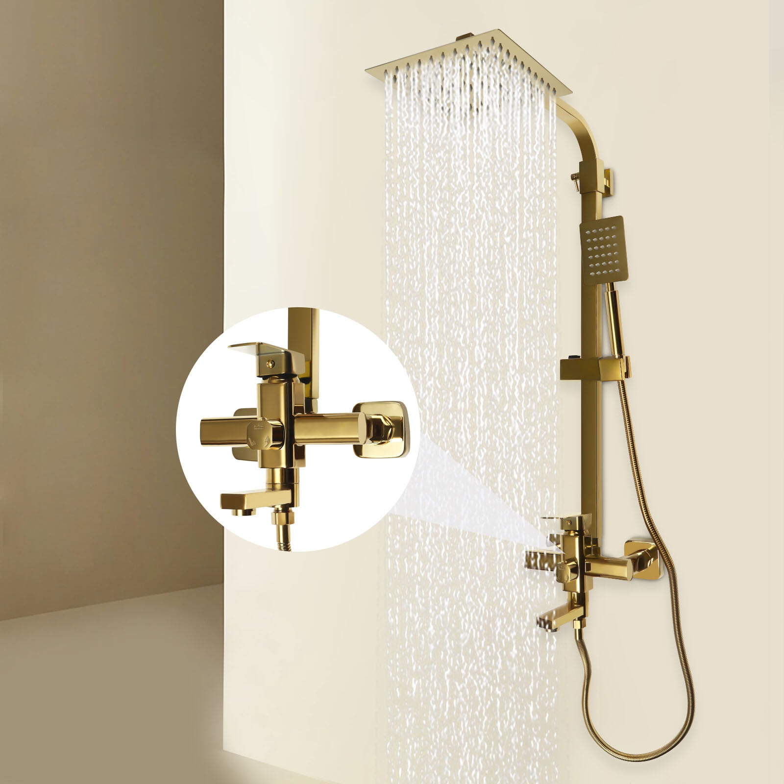Shower Faucet System Set Rainfall Shower Head with Handheld Spray Mixer ...