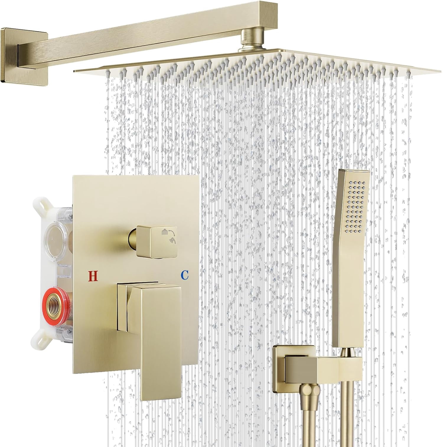 Shower Faucet set with Shower , Wall Mount 10 Inch Square Rainfall ...