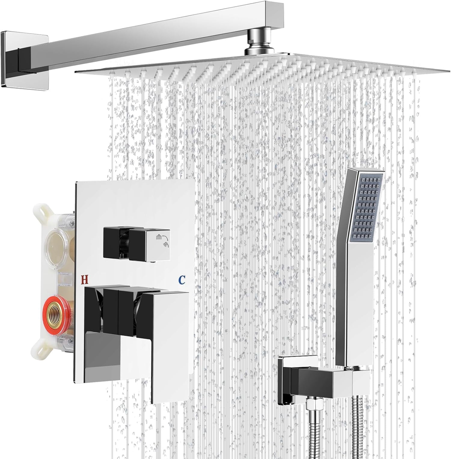 Shower Faucet set with Shower , Wall Mount 10 Inch Square Rainfall ...