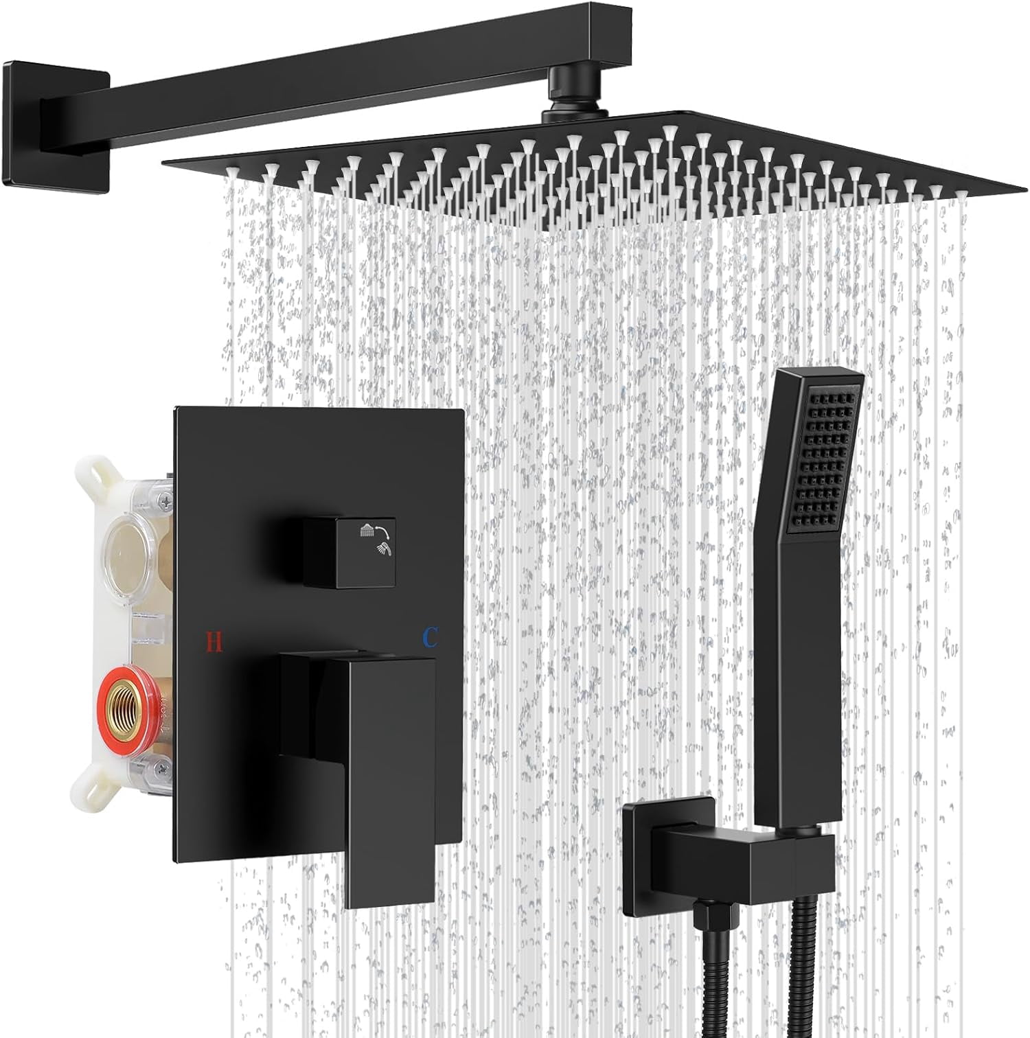 Shower Faucet set with Shower , Wall Mount 10 Inch Square Rainfall ...