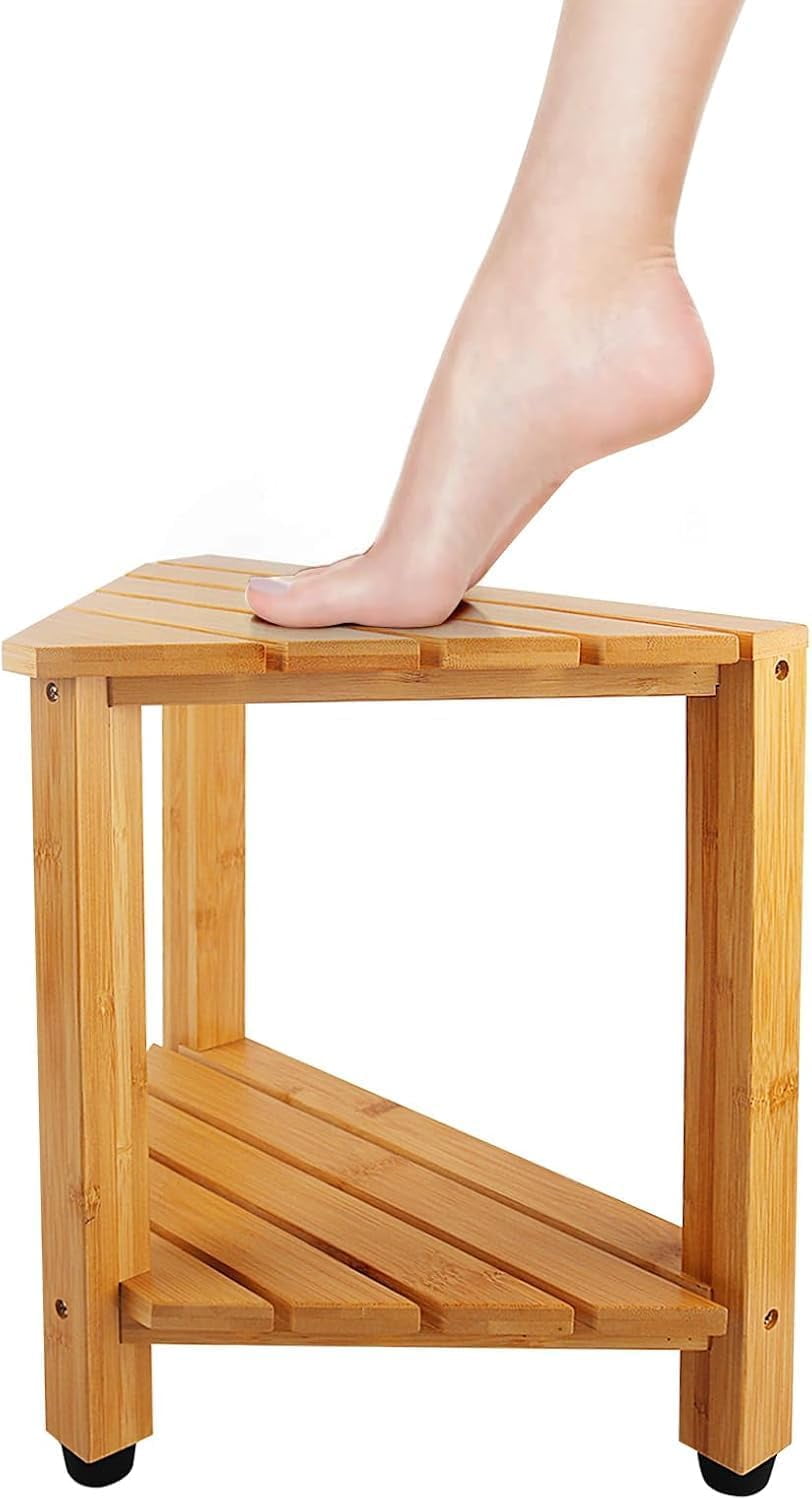 Shower Foot Rest 13 in, Bamboo Shower Stool for Shaving Legs, Corner ...