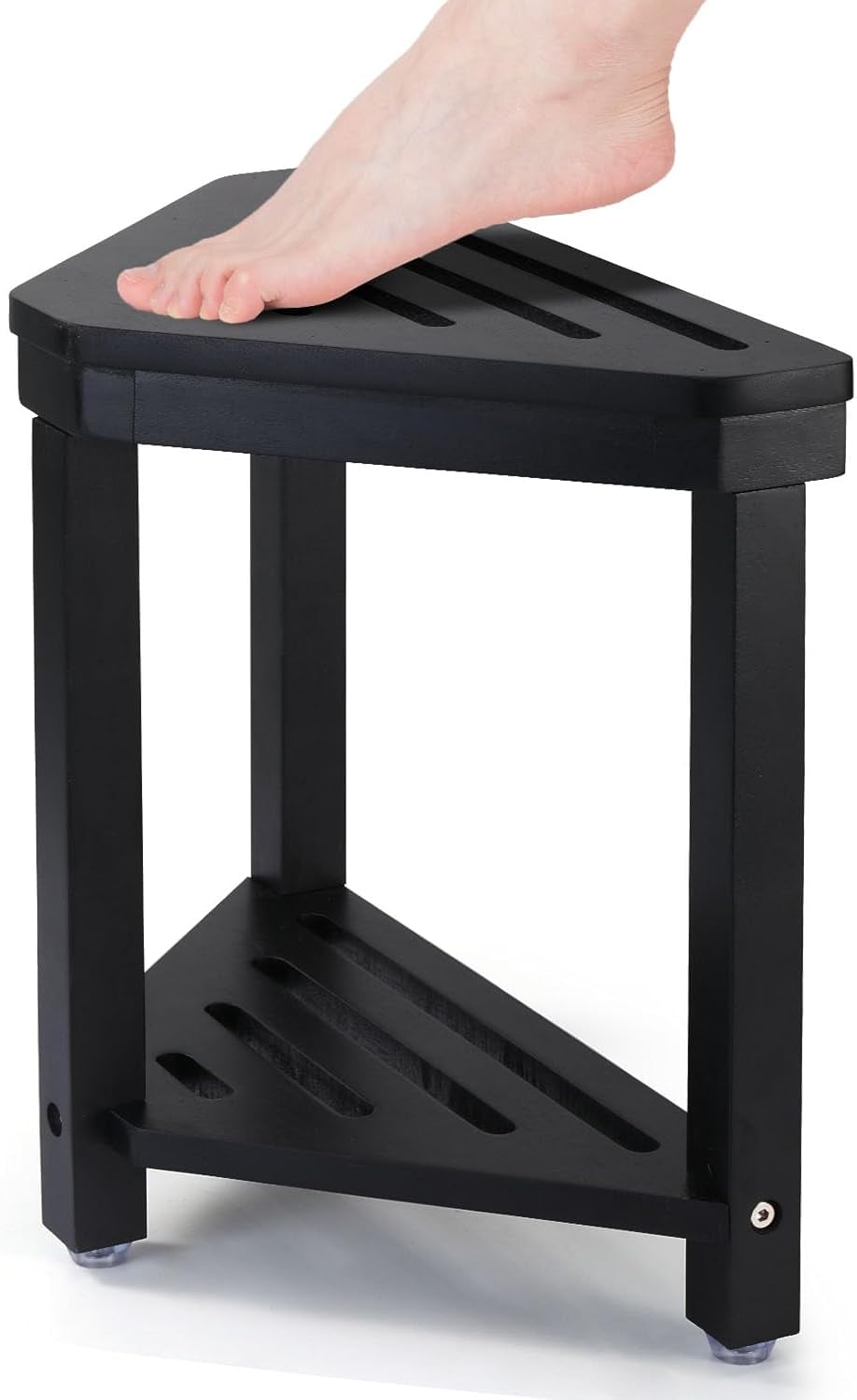 Shower Foot Rest 14in, Acacia Wood Shower Stool for Shaving Legs (Black ...