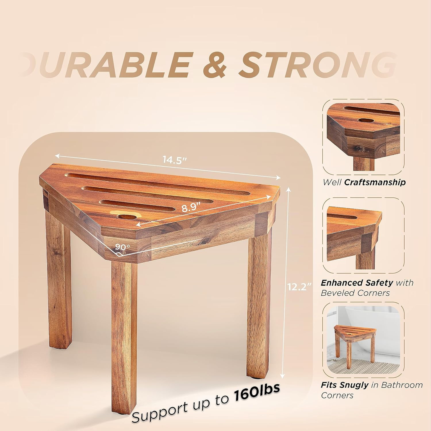 Shower Foot Stool for Shaving Legs, Acacia Wood Shower Foot Rest ...