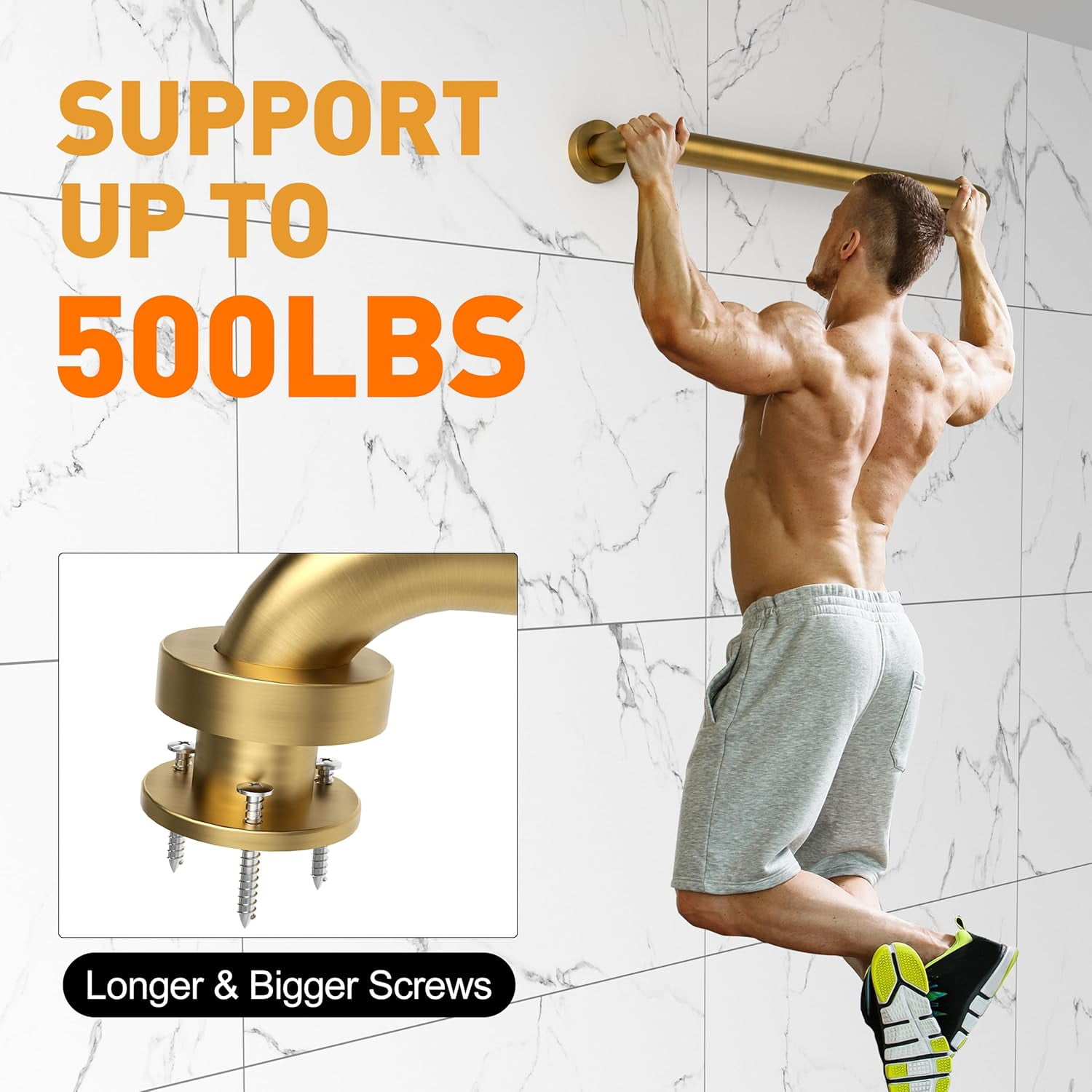 Shower Grab Bar,24 Inch Anti Slip Brushed Gold Stainless Steel Grab ...