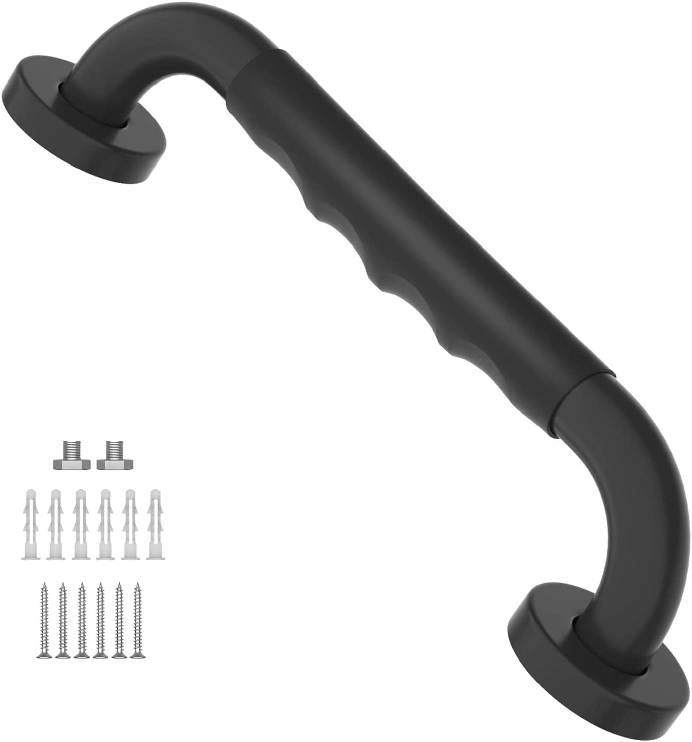 ZUEXT 12 Inch Black Stainless Bath Grab Bar w/ Anti Slip Soft Rubber ...