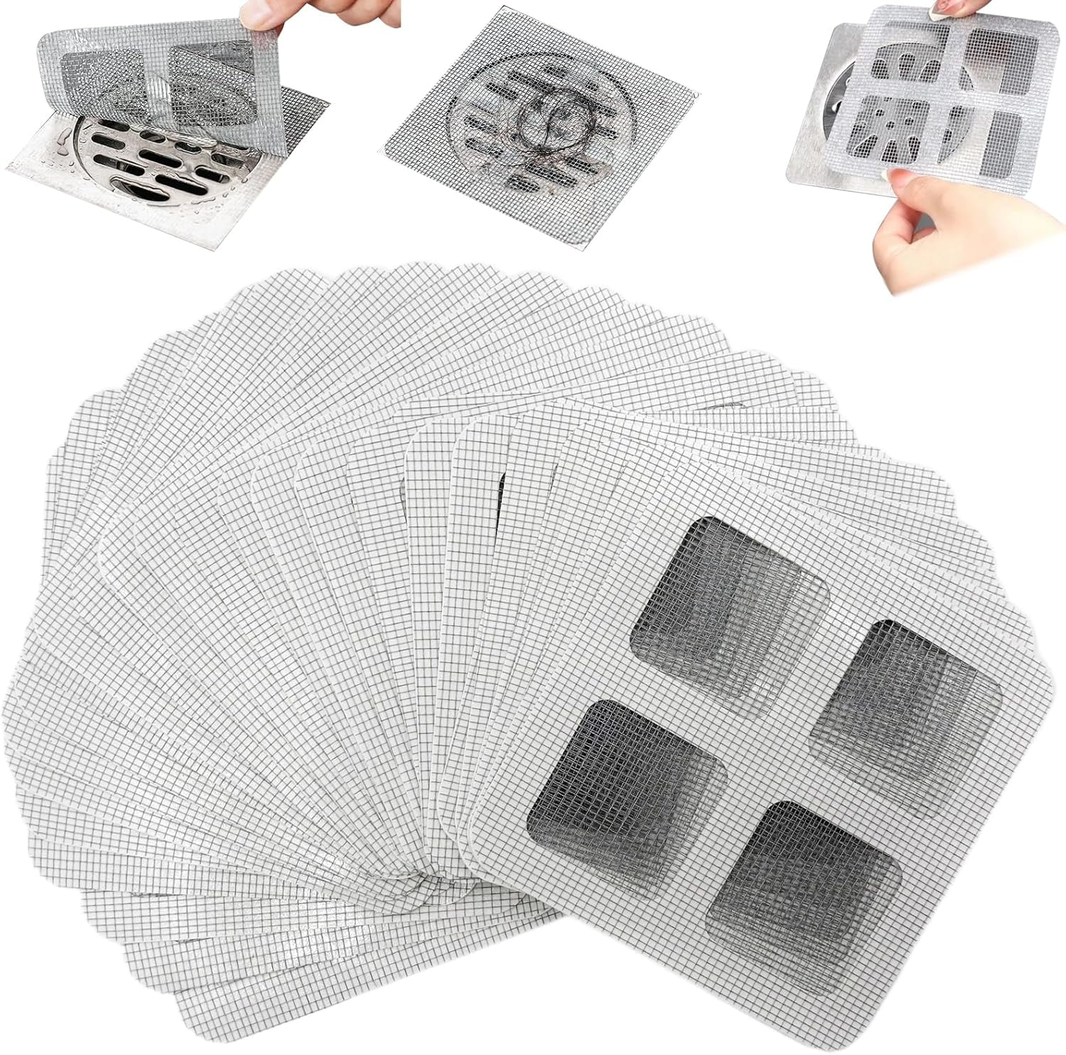 Shower Hair Drain Catcher, 90 Pack 4x4 Inch Disposable Shower Drain Cover Hair Catcher, Mesh ...