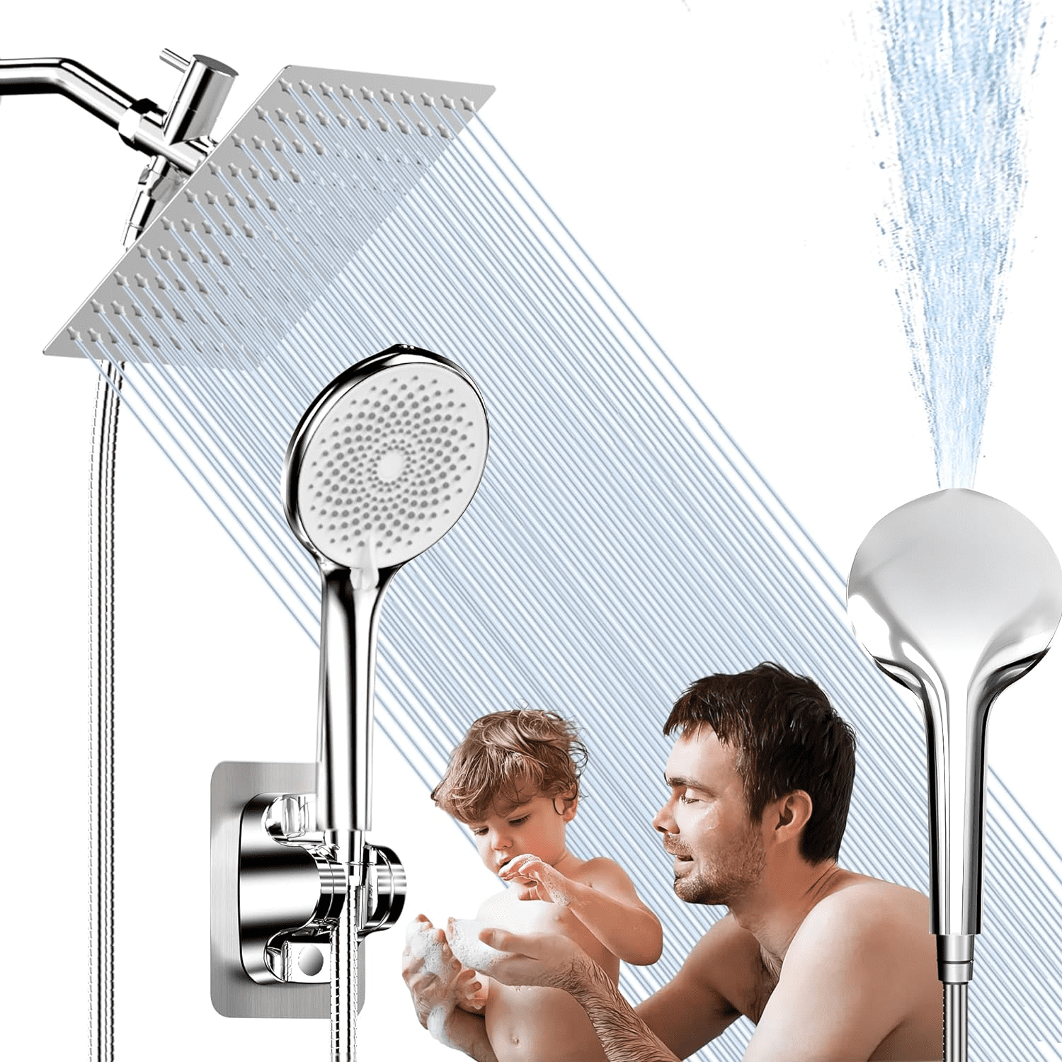 Shower Head, 8" Rain Shower Heads with Handheld Spray Shower Holder and ...