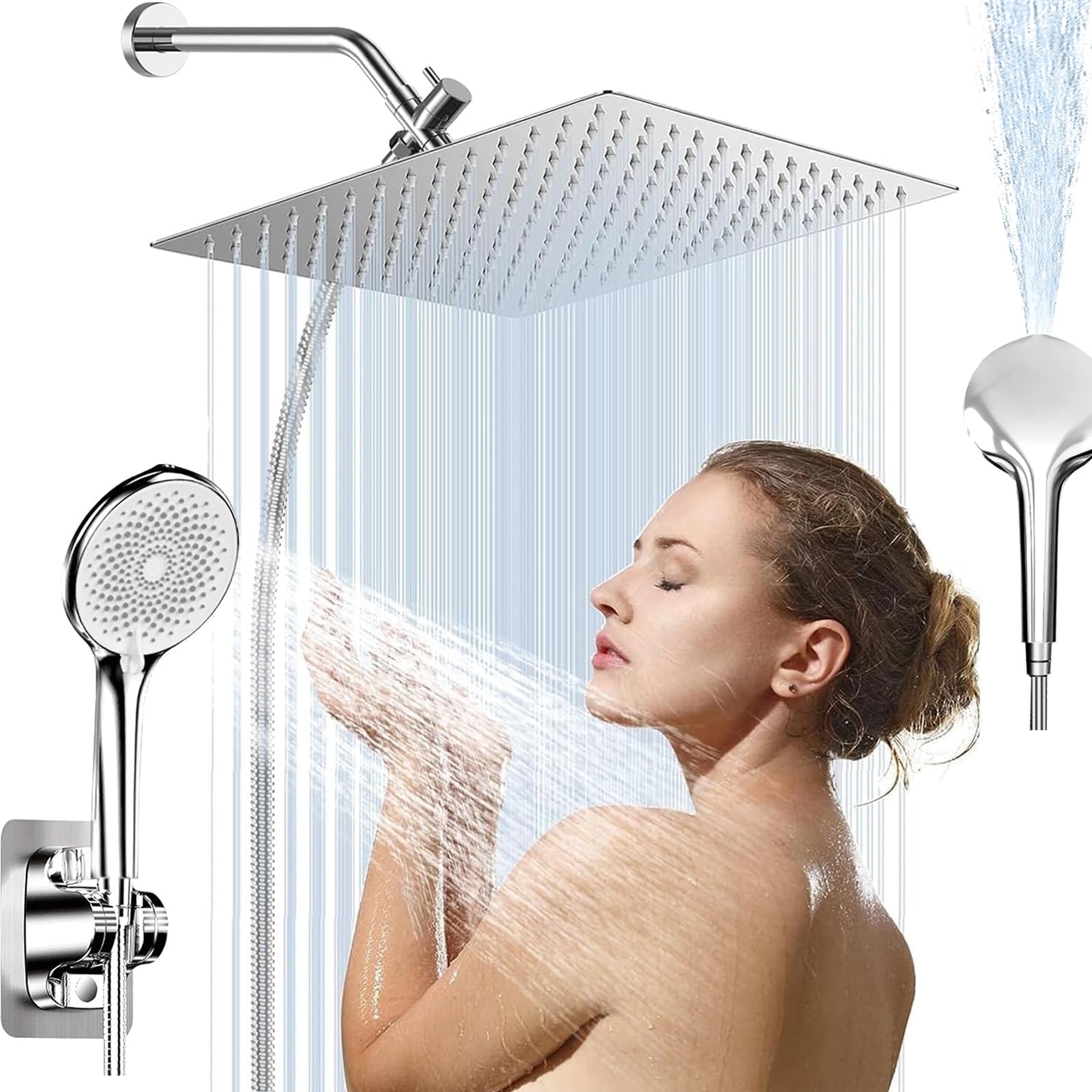 8" Rain Shower Head Combo, High Pressure Rainfall & 4 Spray Handheld ...