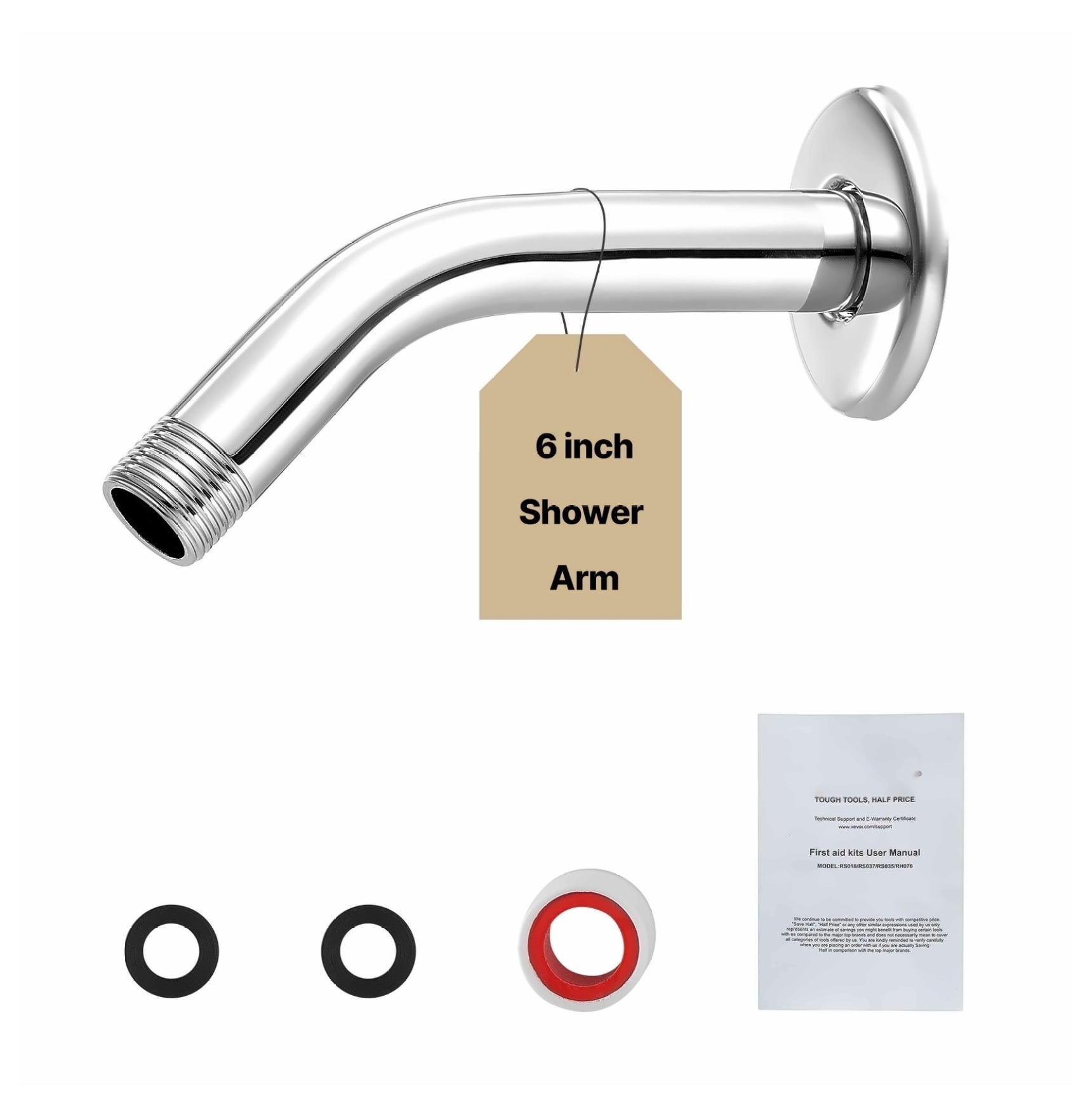 Shower Head Arm 6 Inch, Stainless Steel Wall Mounted Extension Arm with ...