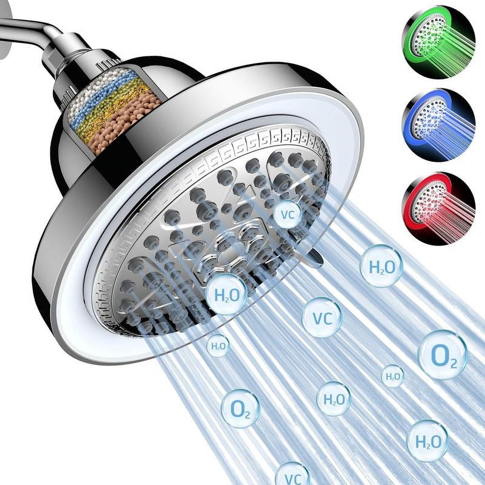 Shower Head, Filtered Shower Head with Light, 3 Color Water Pressure ...