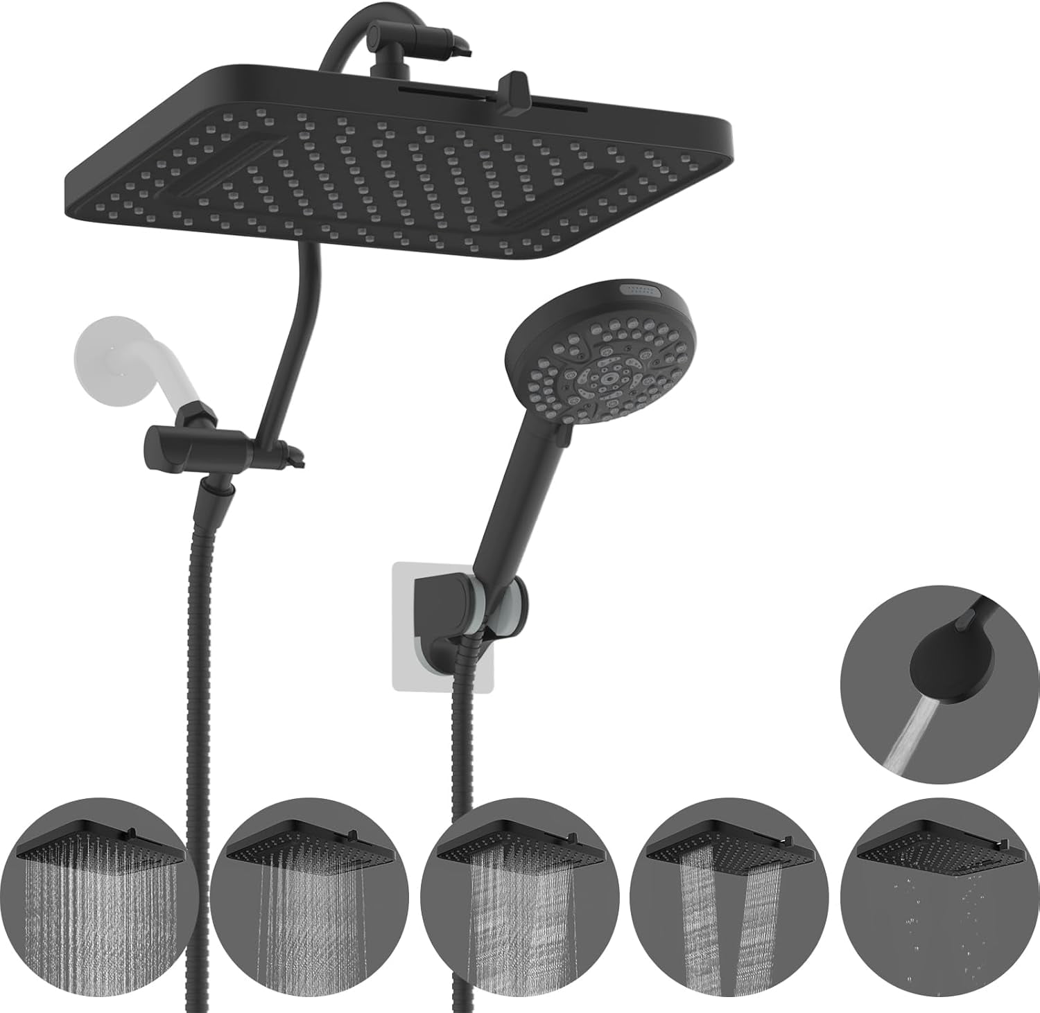 Shower Head, High Pressure Rainfall Shower Head, Dual Showerhead Combo ...