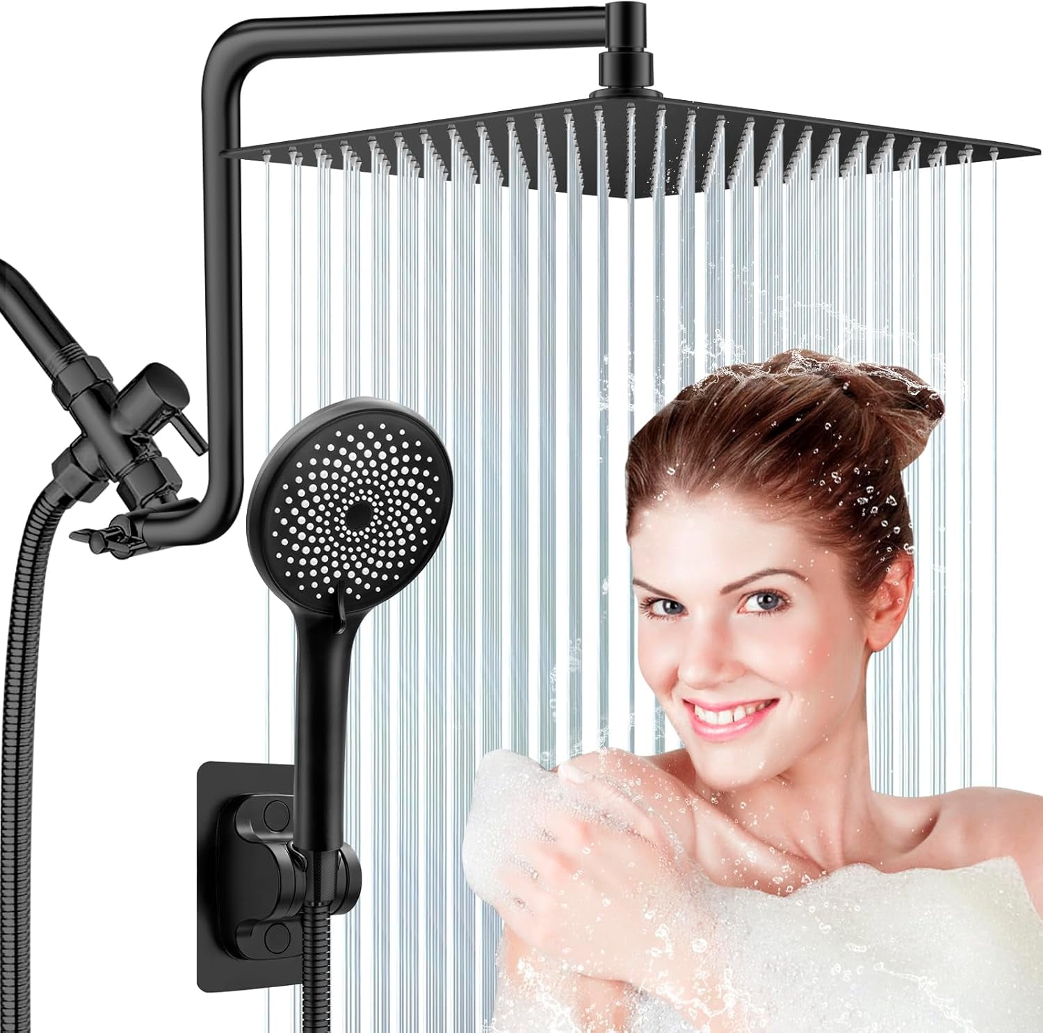 Shower Head Matte Black, Upgraded 12'' Rain Shower Head with 12 ...