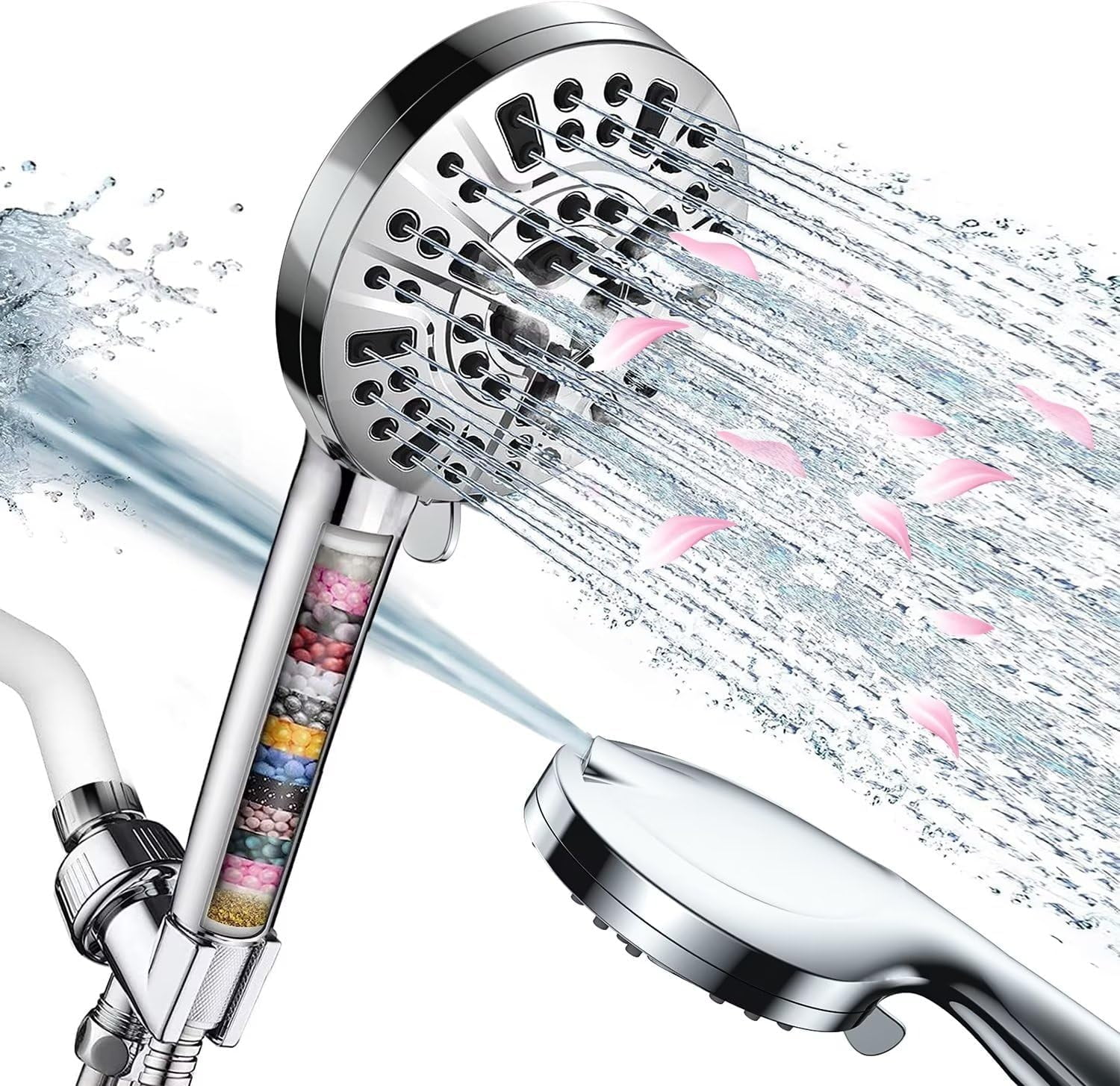 BeePrincess Handheld Shower Head, 10-Setting, Power Wash, Chrome ...