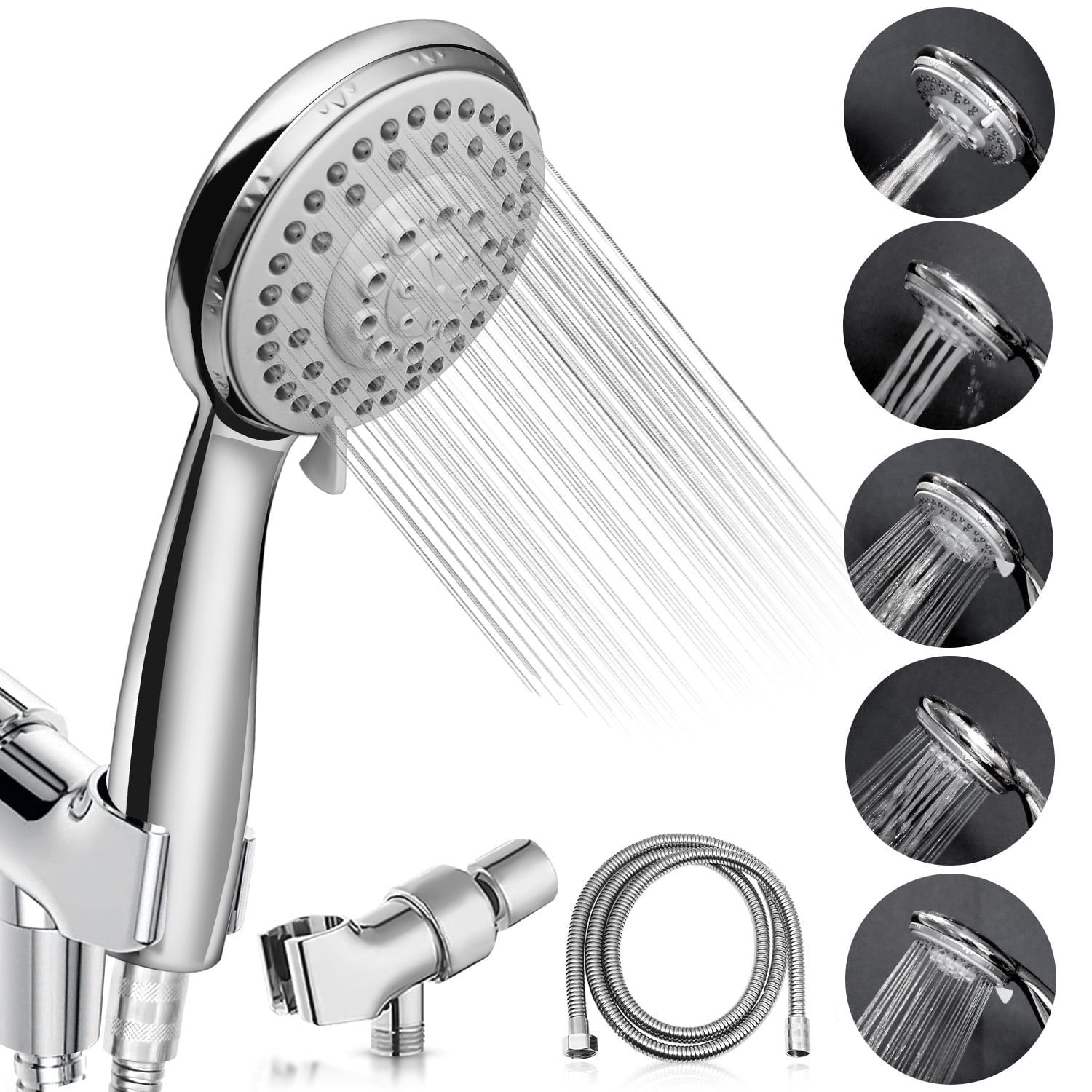 Shower Heads 5 Setting with Handheld Sprayer & Long Hose High Pressure ...