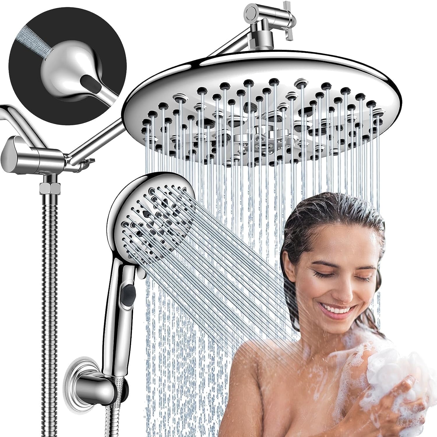 Shower Heads with Handheld Spray Combo, FEELSO 10" High Pressure Rain 7 Settings Showerhead with ...