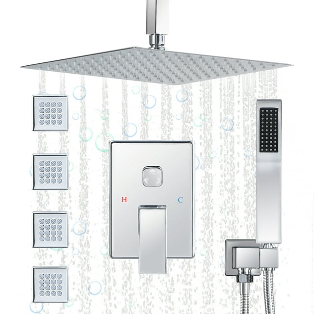 Shower Jets Rain Shower System with 12'' Ceiling Shower & Hand Shower ...